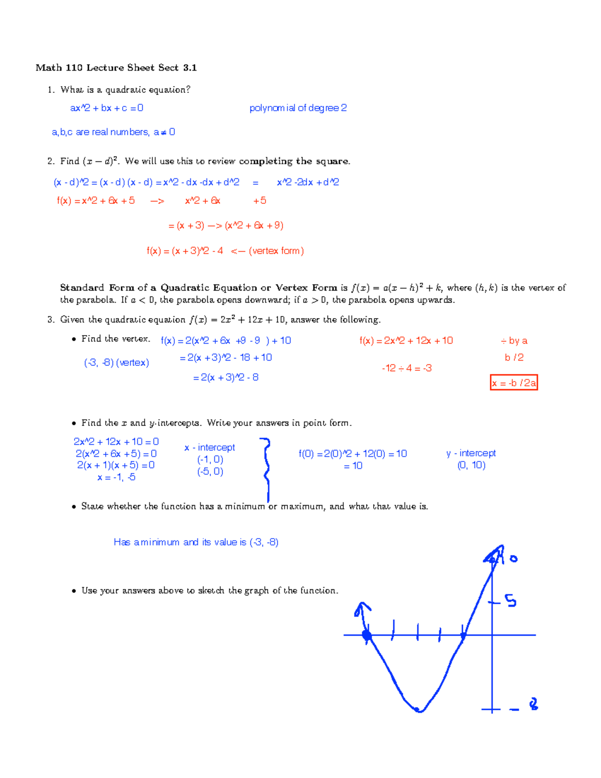 Math 110 (3.1 Guided) - practice - Math 110 Lecture Sheet Sect 3. What ...