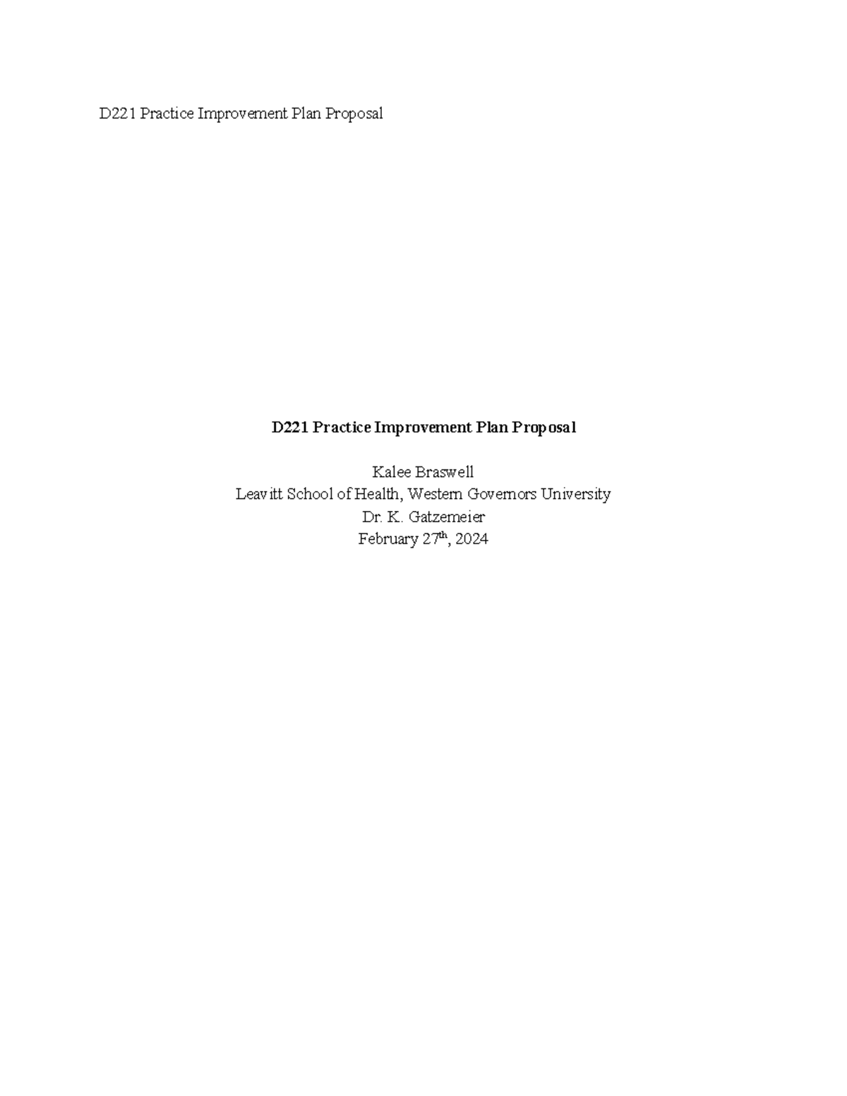 D221 Practice Improvement Plan Proposal for Patient Fall Prevention - Studocu