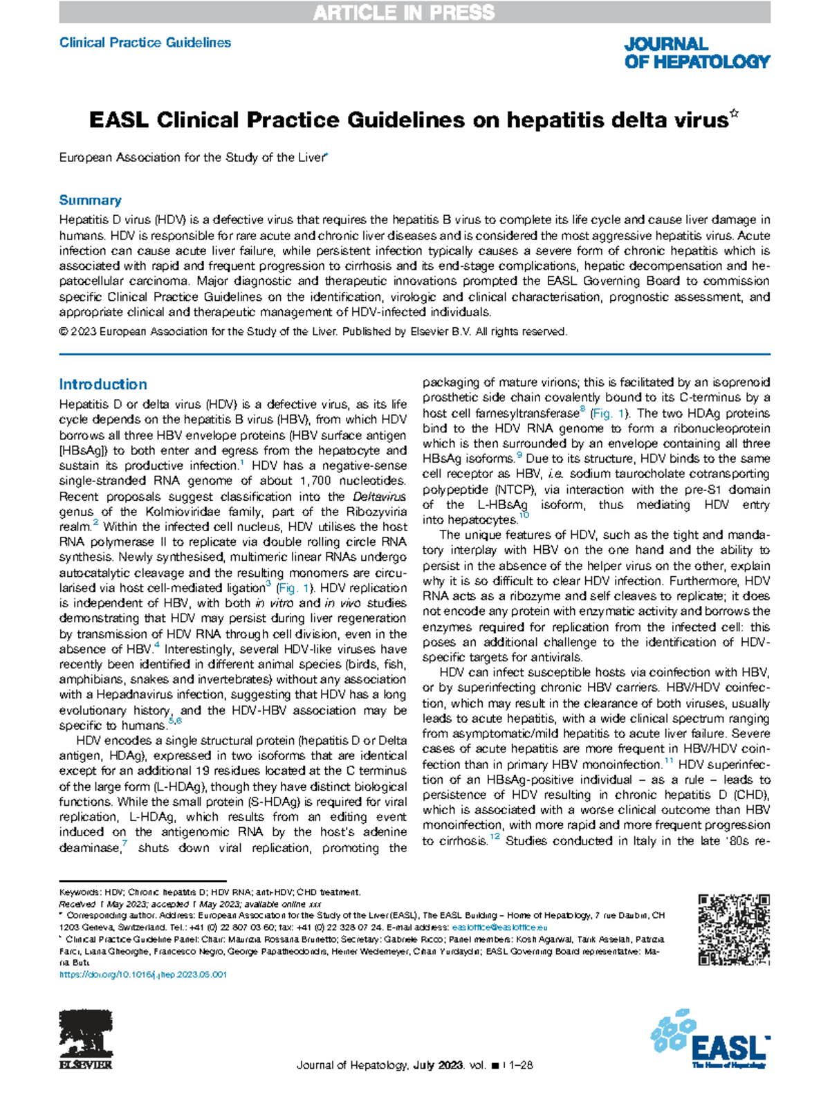 EASL Clinical Practice Guidelines on Hepatitis Delta Virus (HDV) 2023 ...