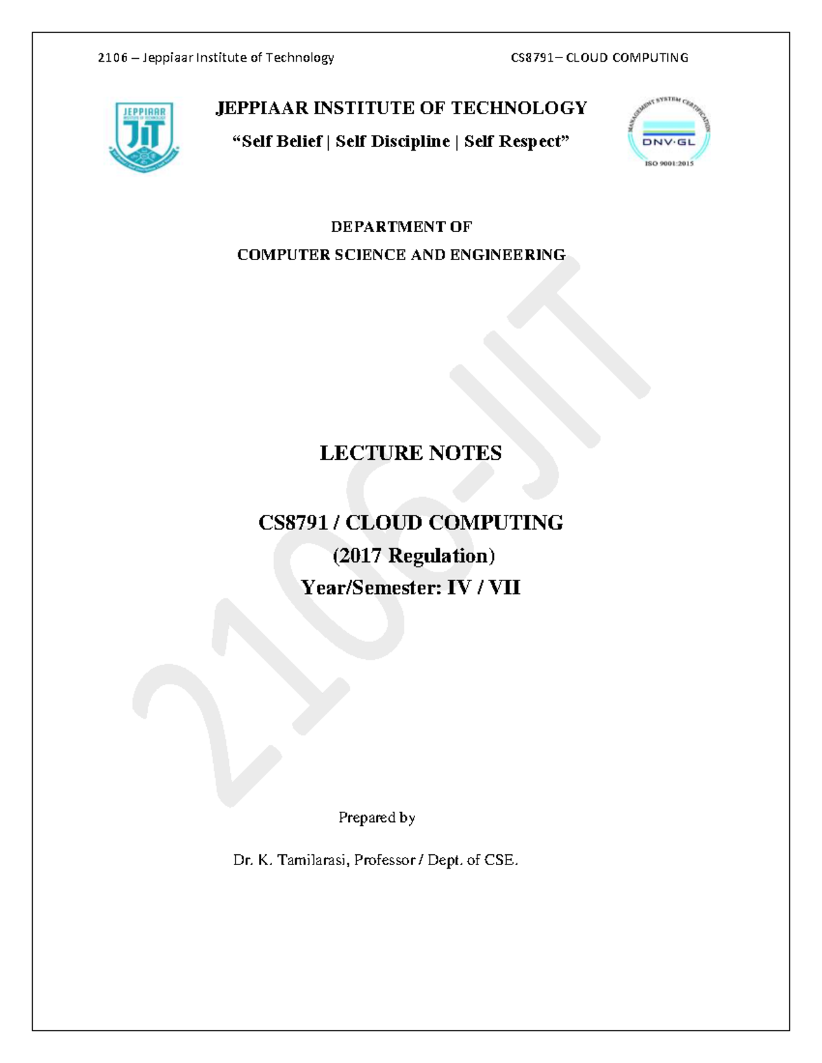 CS8791 Cloud Computing Lecture Notes: Resource Management & Security ...