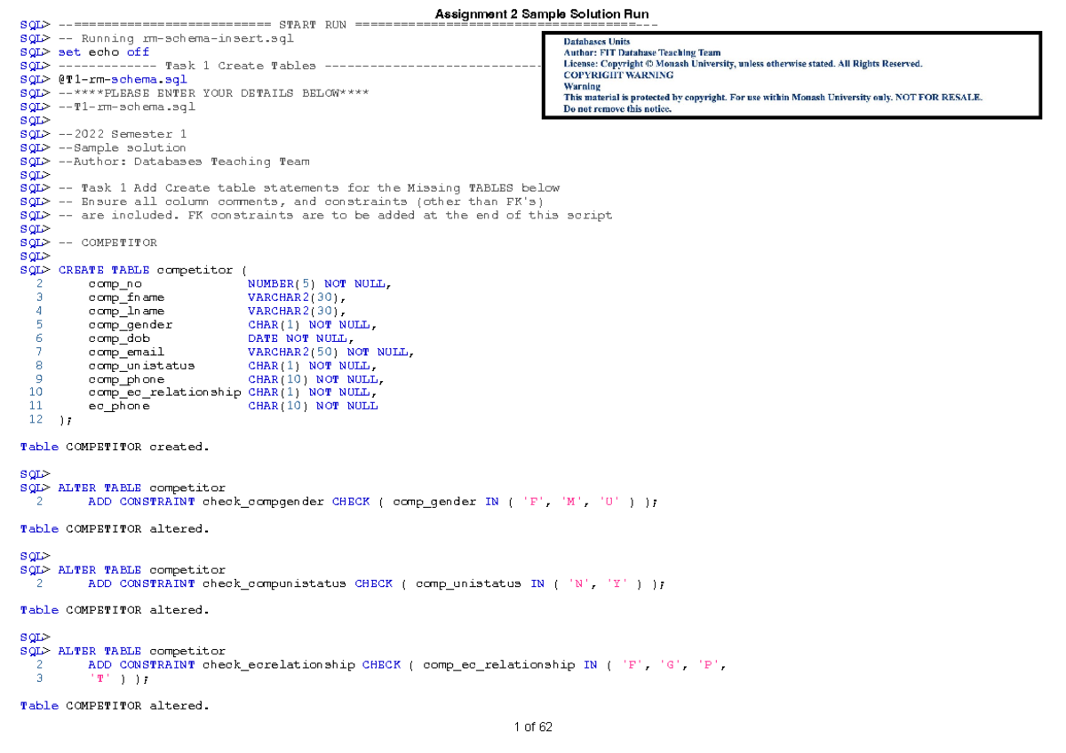 solution A2 fit2094 - SQL> -========================== START RUN - Studocu