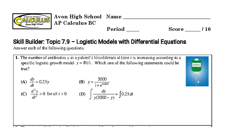 Ap Calculus Bc Topic 7 9 Logistic Models Differential Equations