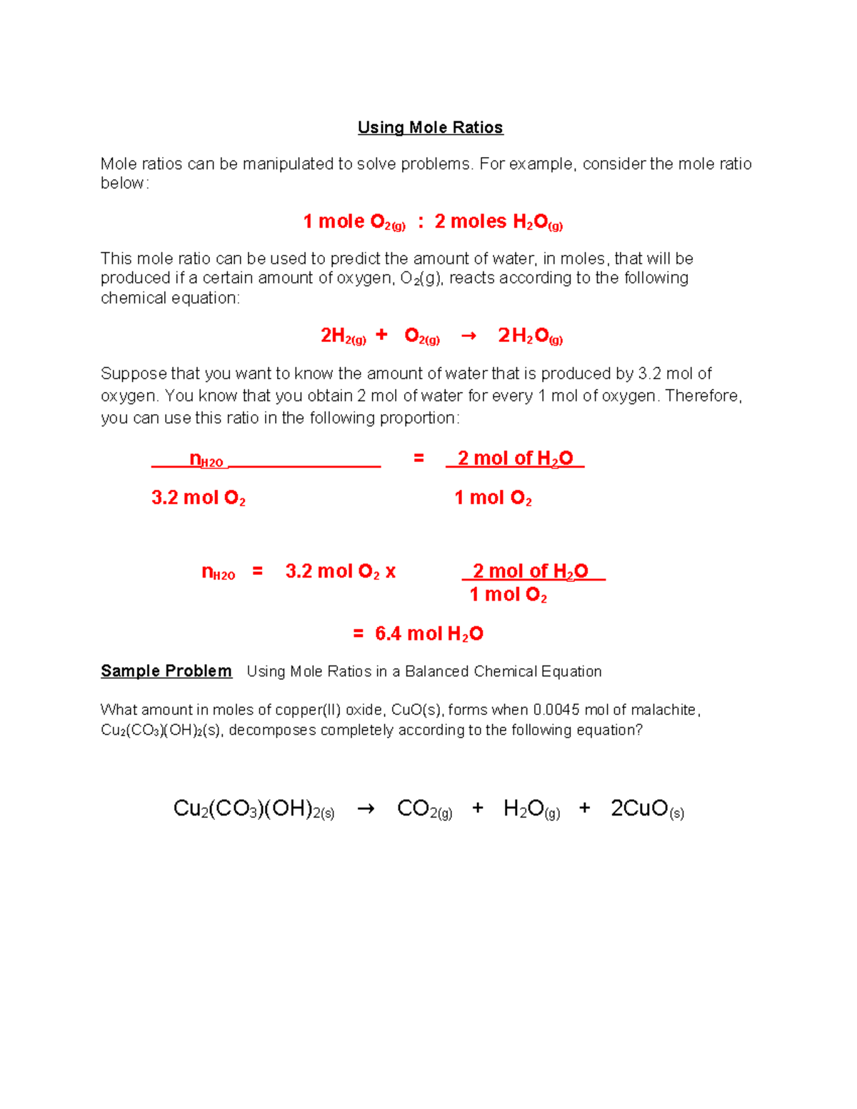 Using Mole Ratios: Chemical Equations & Problem Solving - Studocu