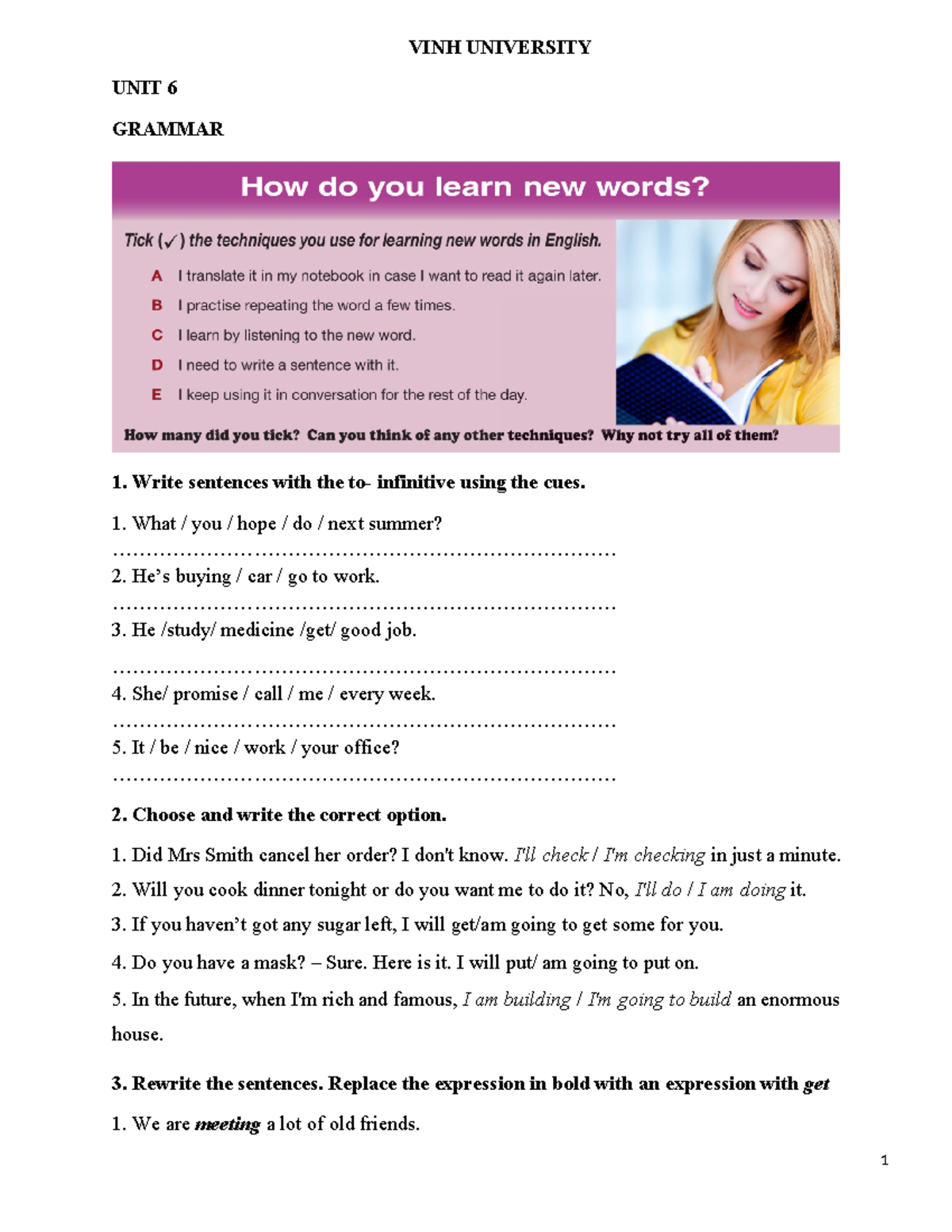 Unit 6 Grammar Exercises and Vocabulary Practice (HP2) - Studocu