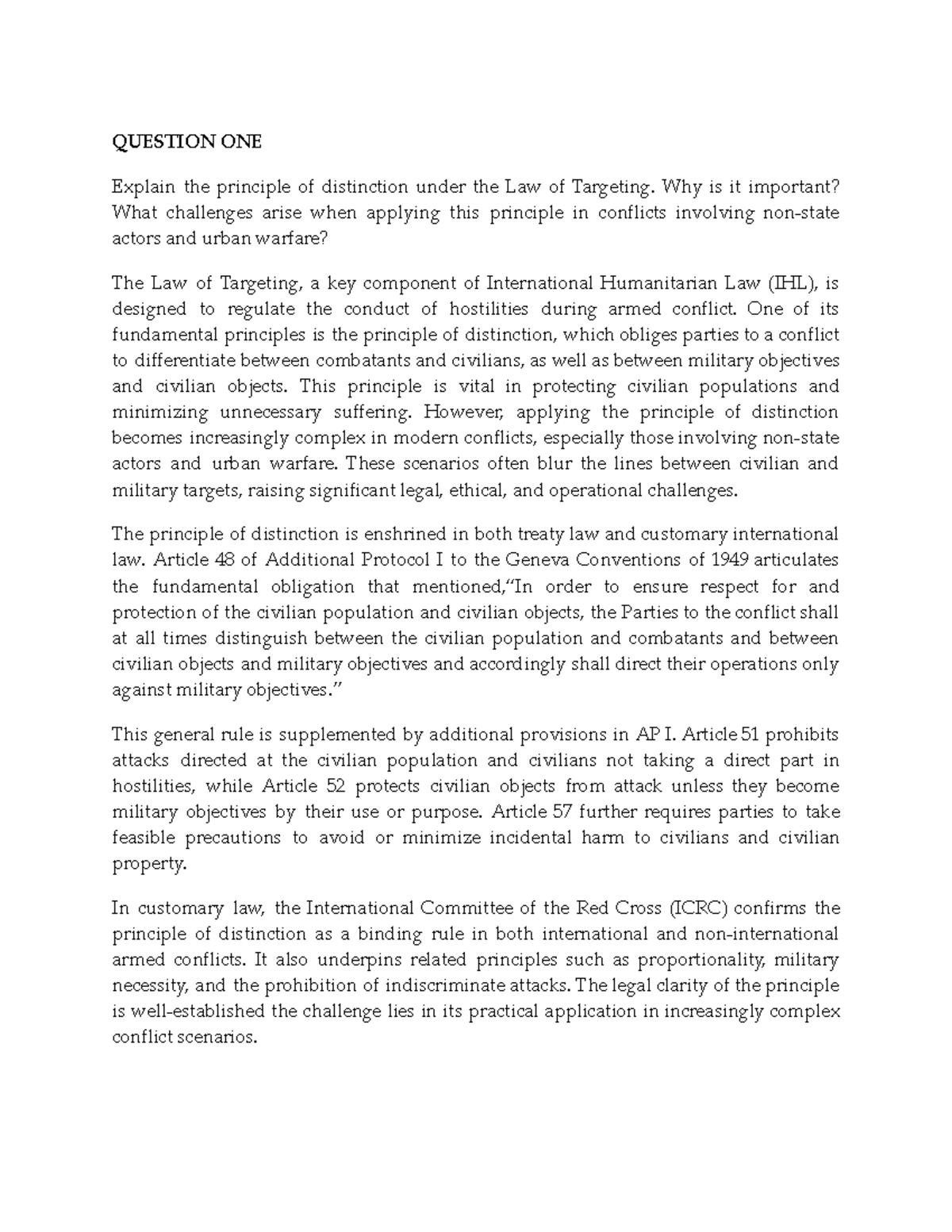 LAW695 IHL Group 1 - Principle of Distinction in Targeting - Studocu