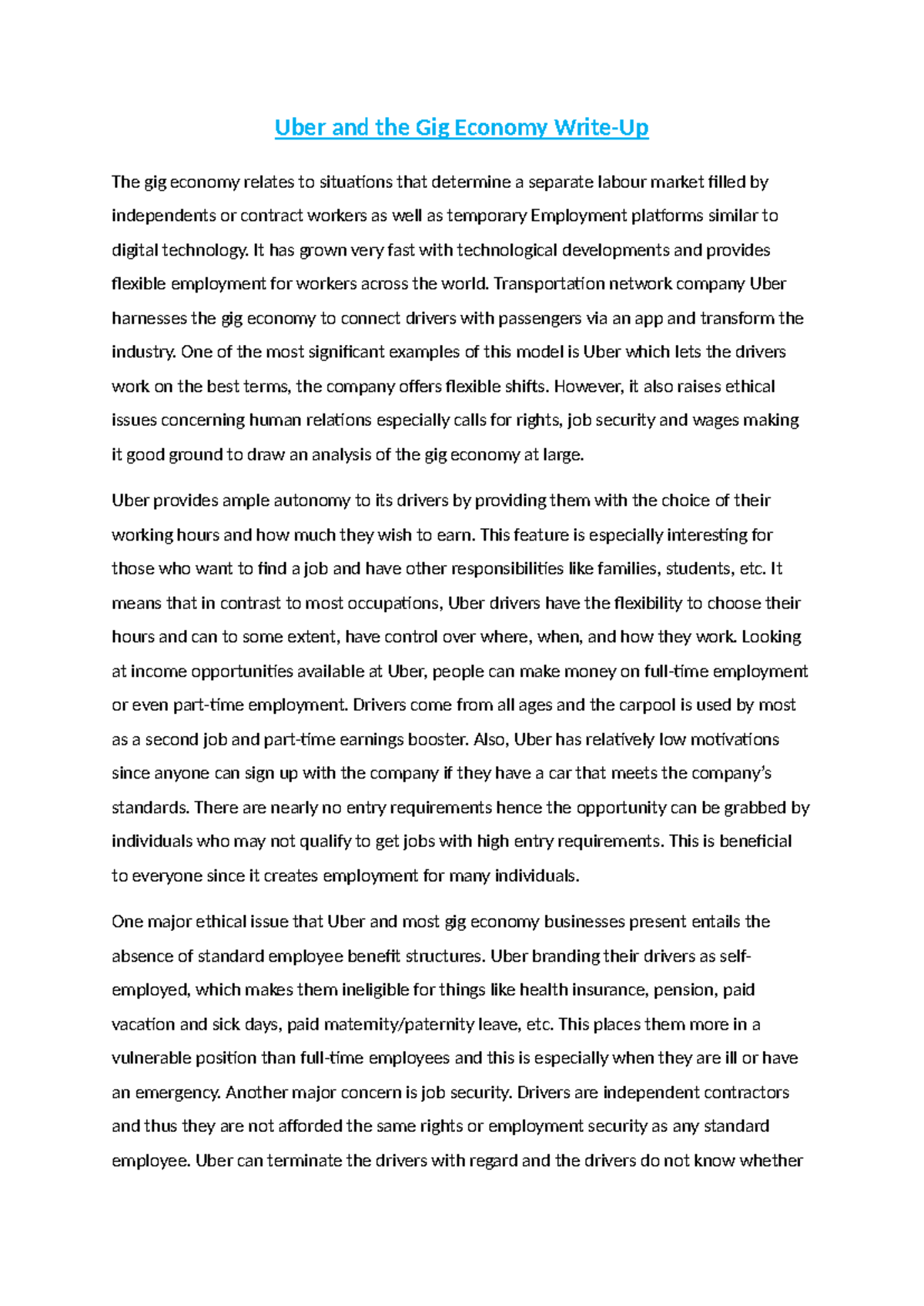 Gig Comapany - ergreg - Uber and the Gig Economy Write-Up The gig ...