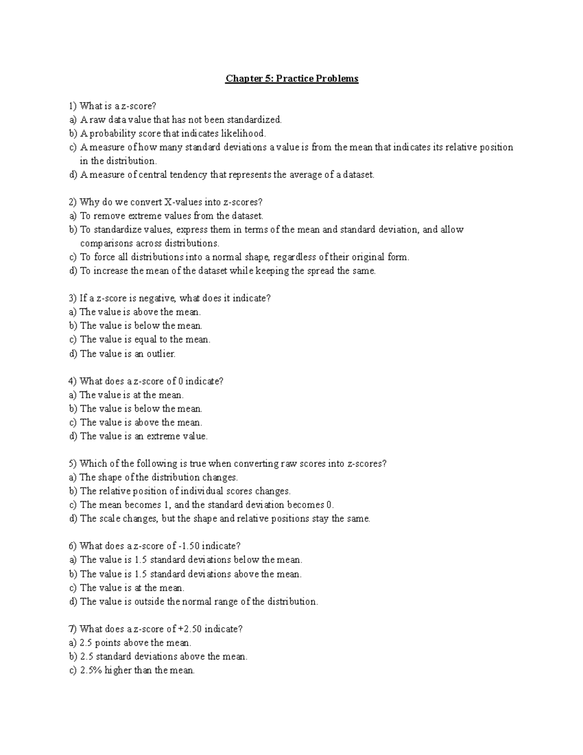 Chapter 5: Practice Problems on Standardization and Z-Scores - Studocu