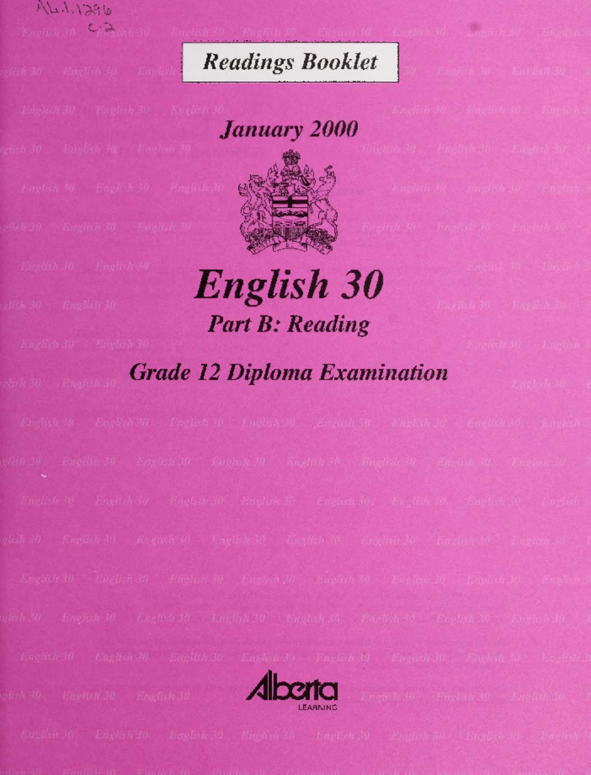 English 30 Part B: Readings Booklet - January 2000 Exam - Studocu