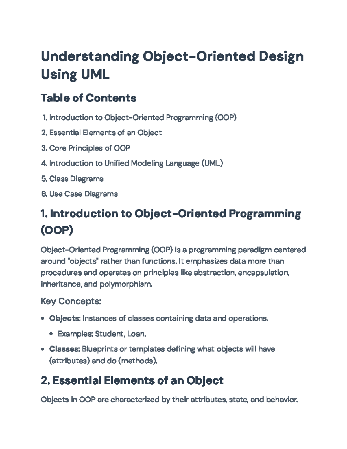 Object-Oriented Programming and UML Overview for CS101 Students - Understanding Object-Oriented ...