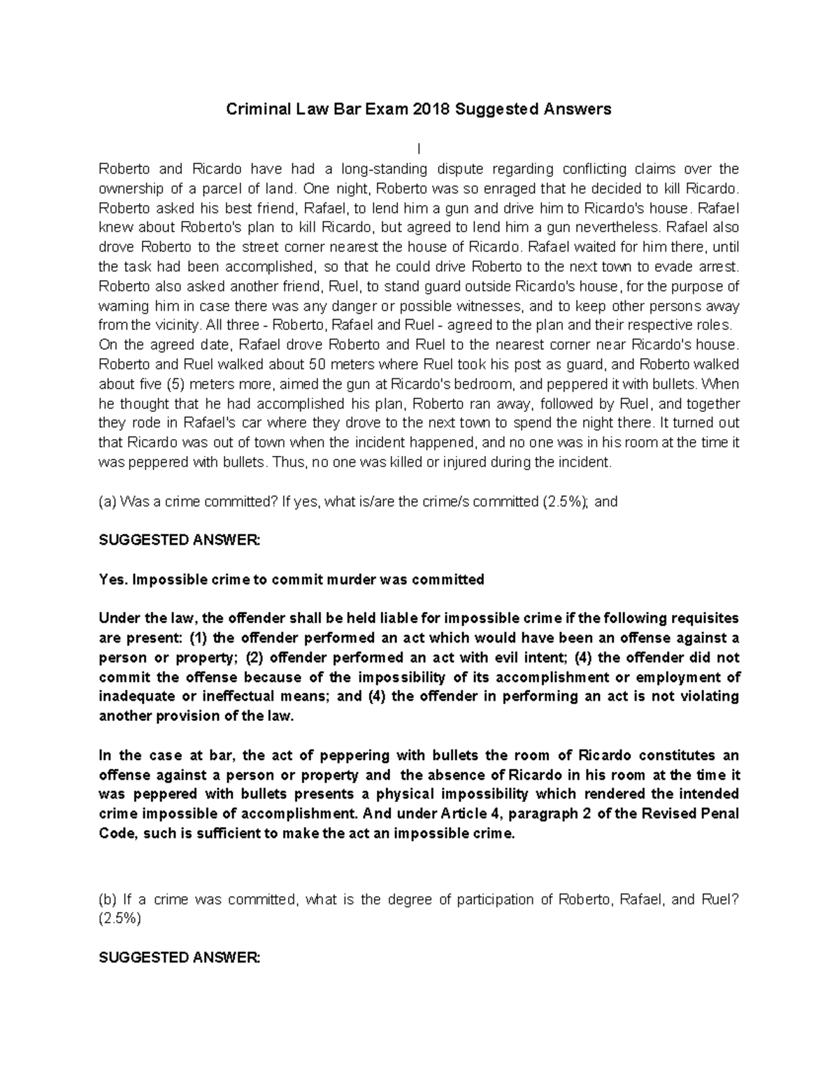 2018 CRIM LAW BAR Questions and Answers - Criminal Law Bar Exam 2018 ...