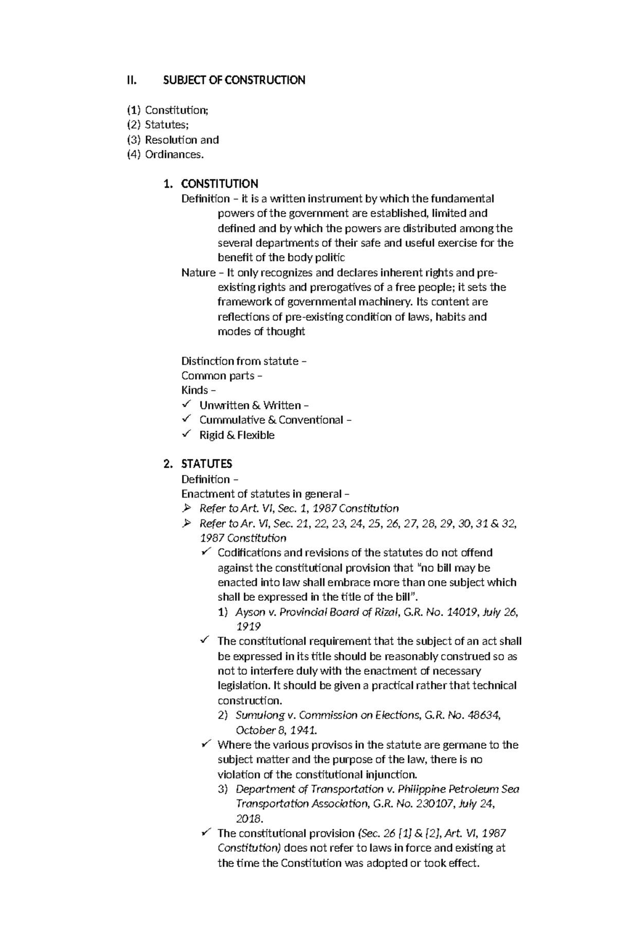 Chapter II Outline: Subject of Construction (Law 101) - Studocu