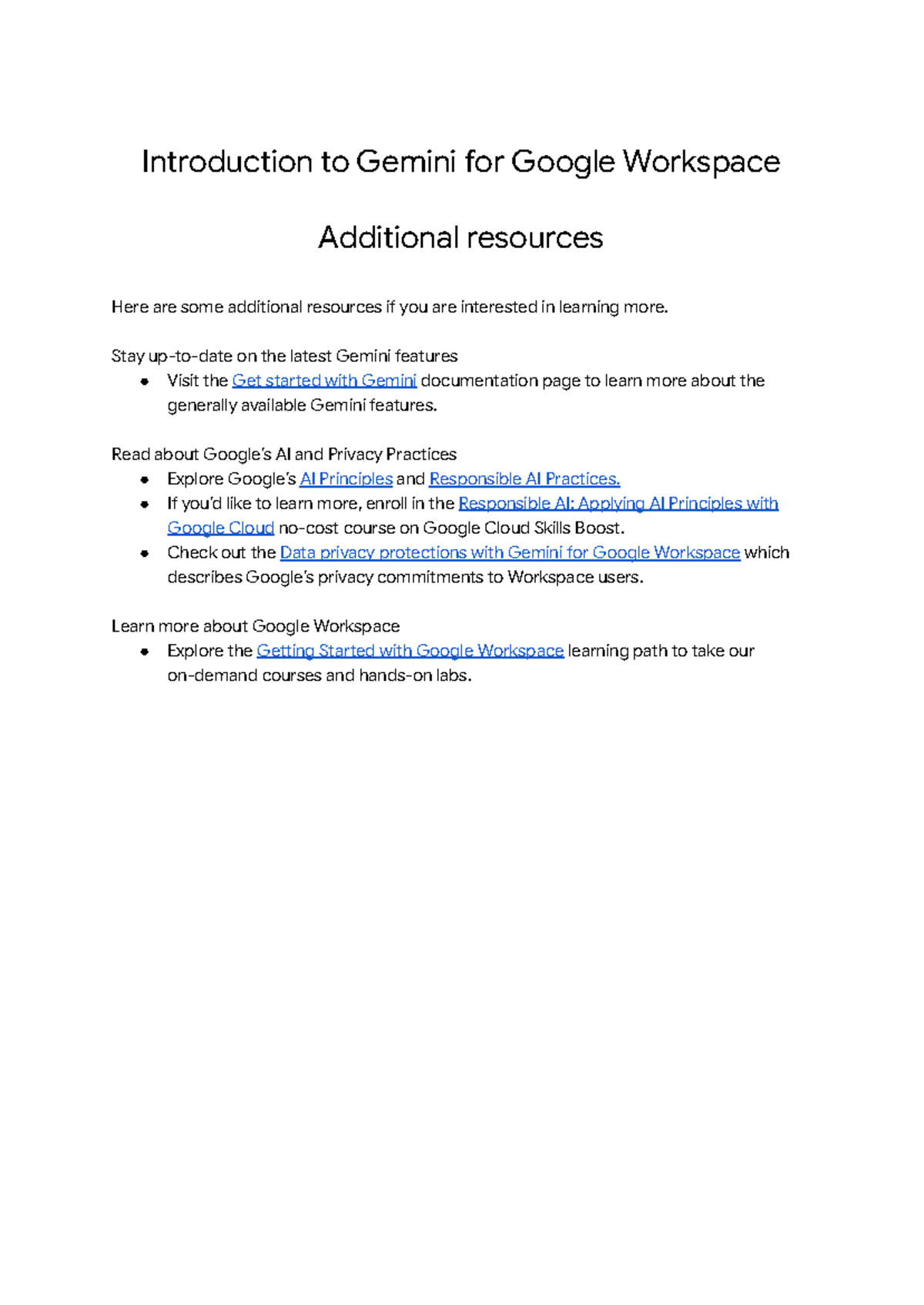 Introduction to Gemini for Google Workspace: Additional Resources - Studocu