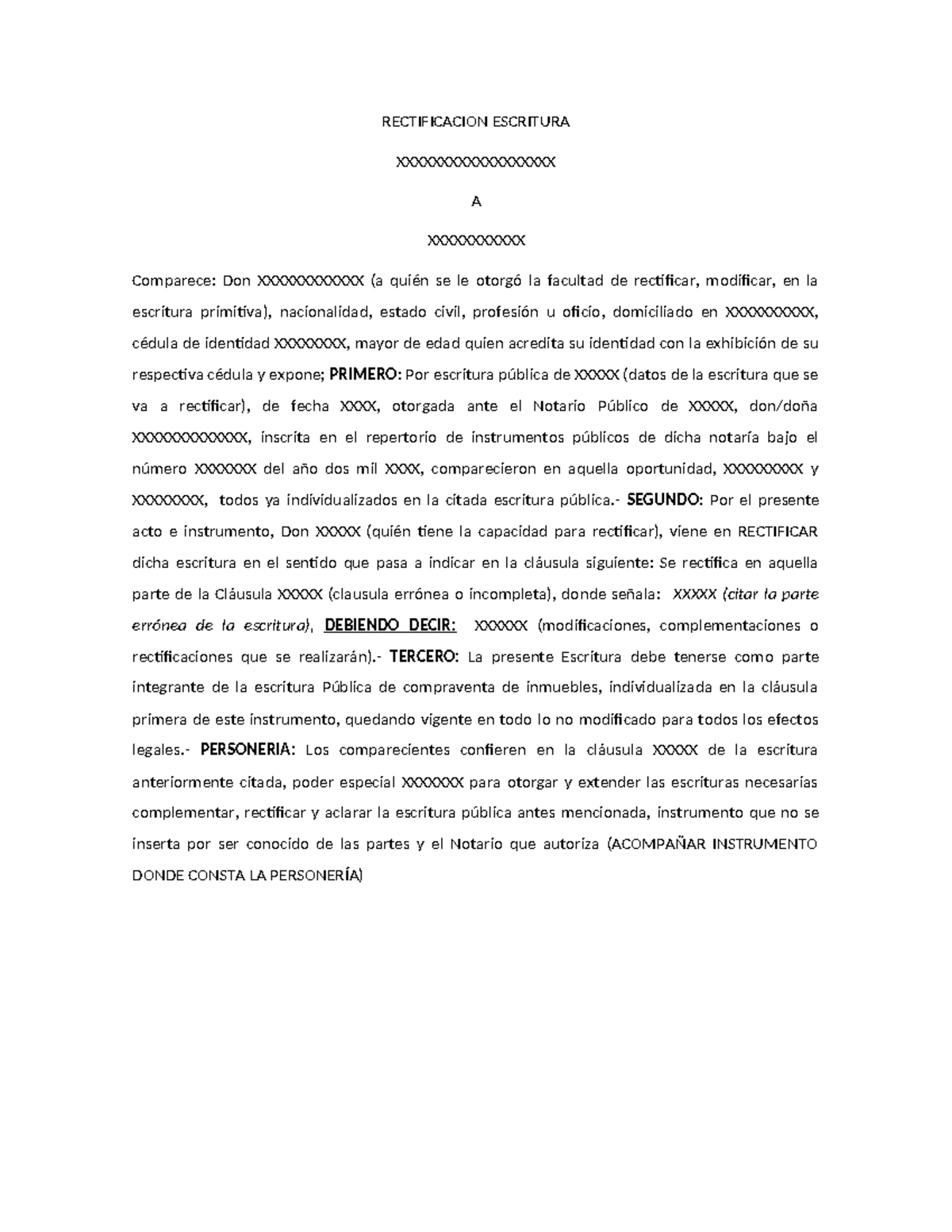 Rectificación de Escritura Pública - Modelo Ejemplo Escrito - Studocu
