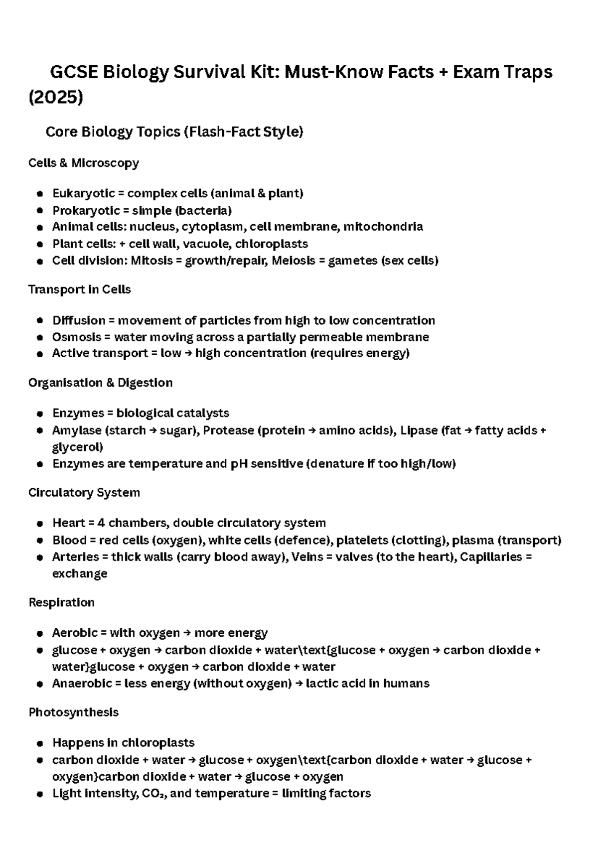 GCSE Biology Exam Survival Kit: Key Concepts & Common Traps (2025 ...