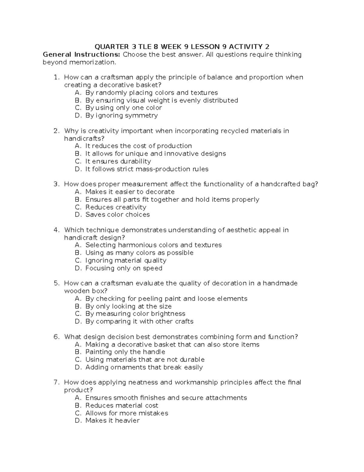 Quarter 3 TLE 8 Week 9 Lesson 9 Activity 2: Crafting Insights and ...