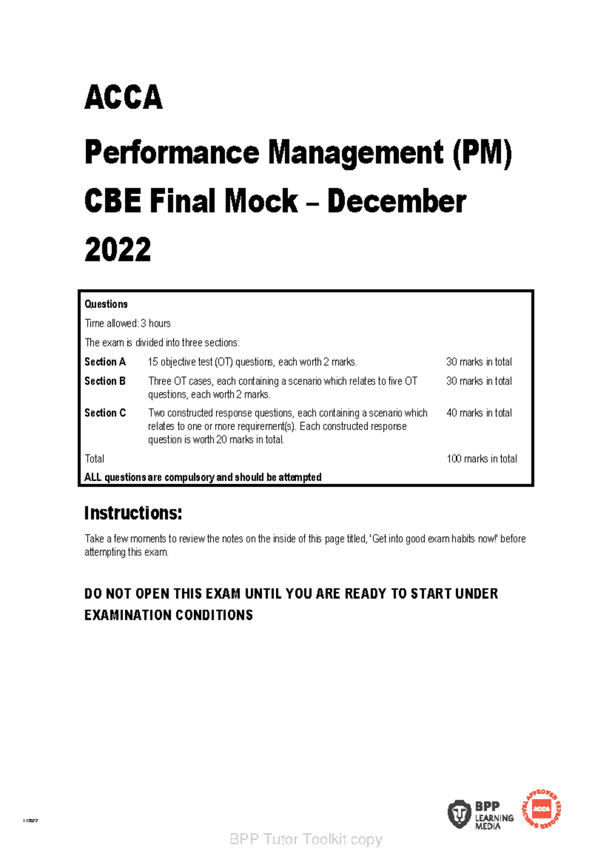 ACCA Performance Management (PM) Dec 2022 CBE Final Mock Questions ...