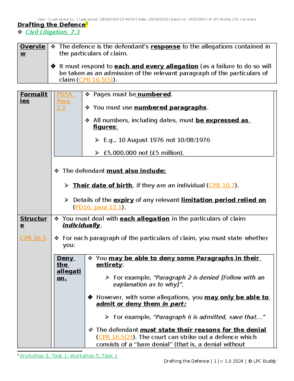 5. Drafting the Defence - Civil Litigation (CPR 16) Guidelines - Studocu