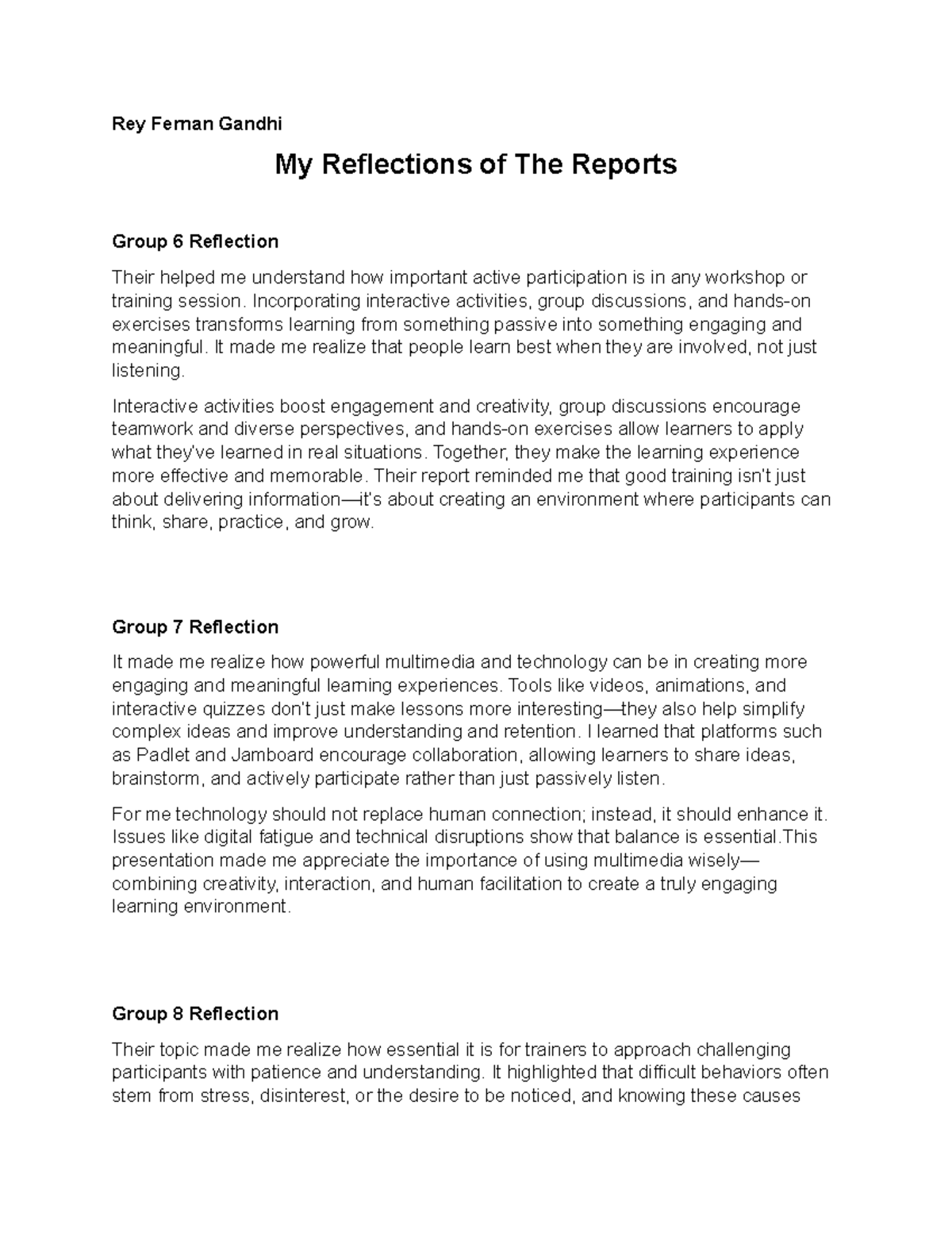 Gandhi, REY Fernan E. My Reflection Paper on Active Learning AST - Studocu