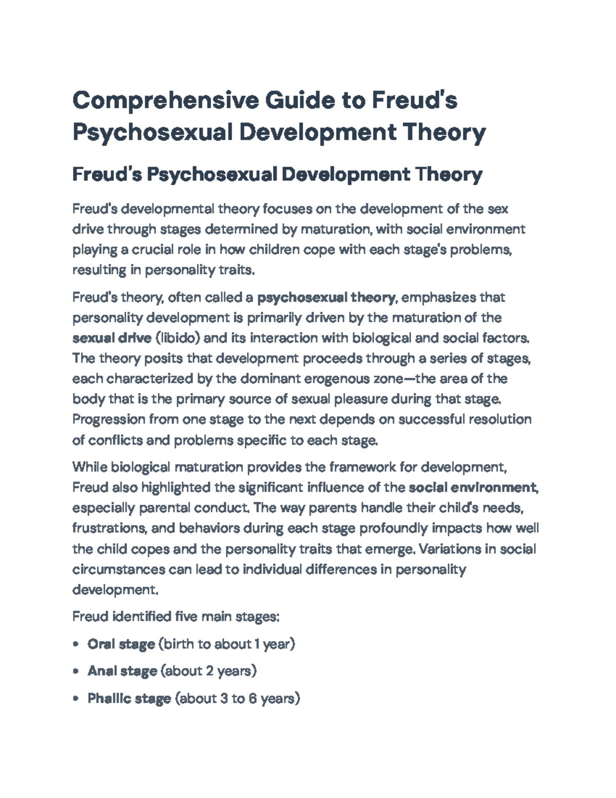 Comprehensive Overview of Freud's Psychosexual Development Theory - Studocu