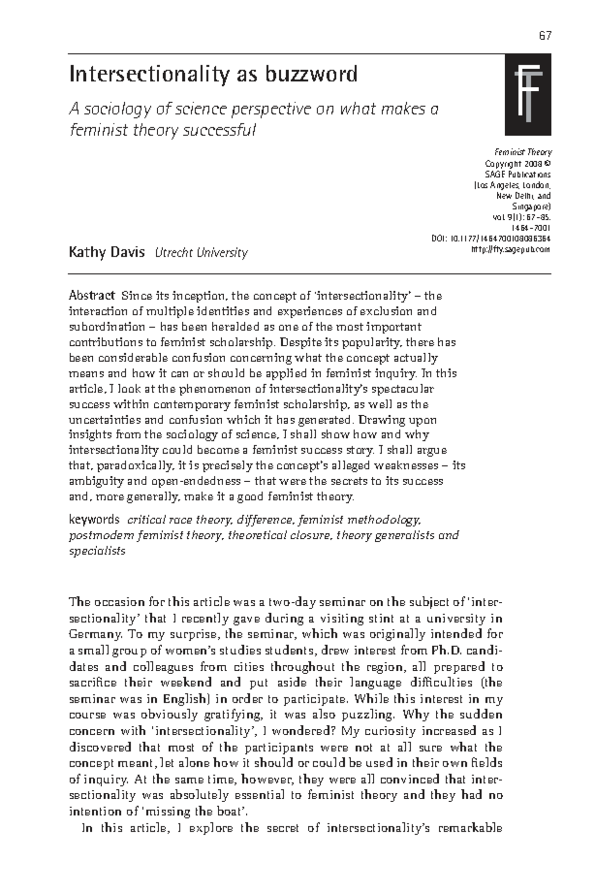 Intersectionality as Buzzword: A Study on Feminist Theory's Success - 67 Intersectionality as ...