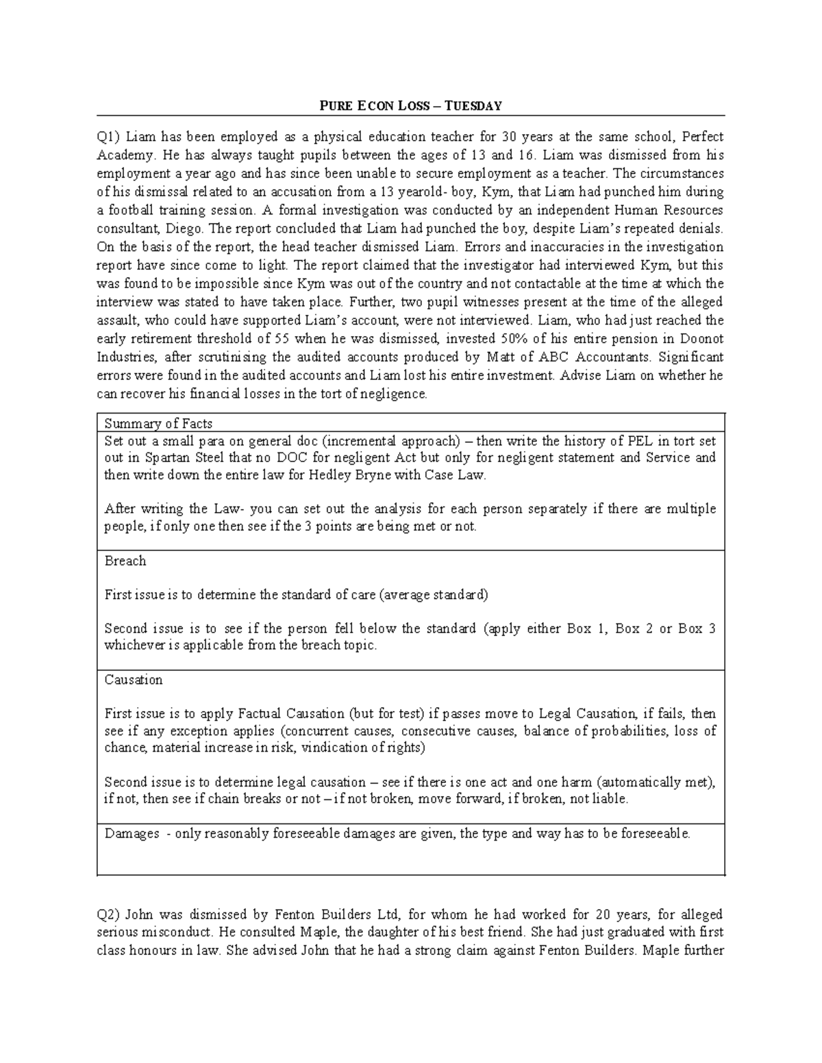 Pure Economic Loss in Tort Law - Case Scenarios Analysis (2016 Zone A/B ...