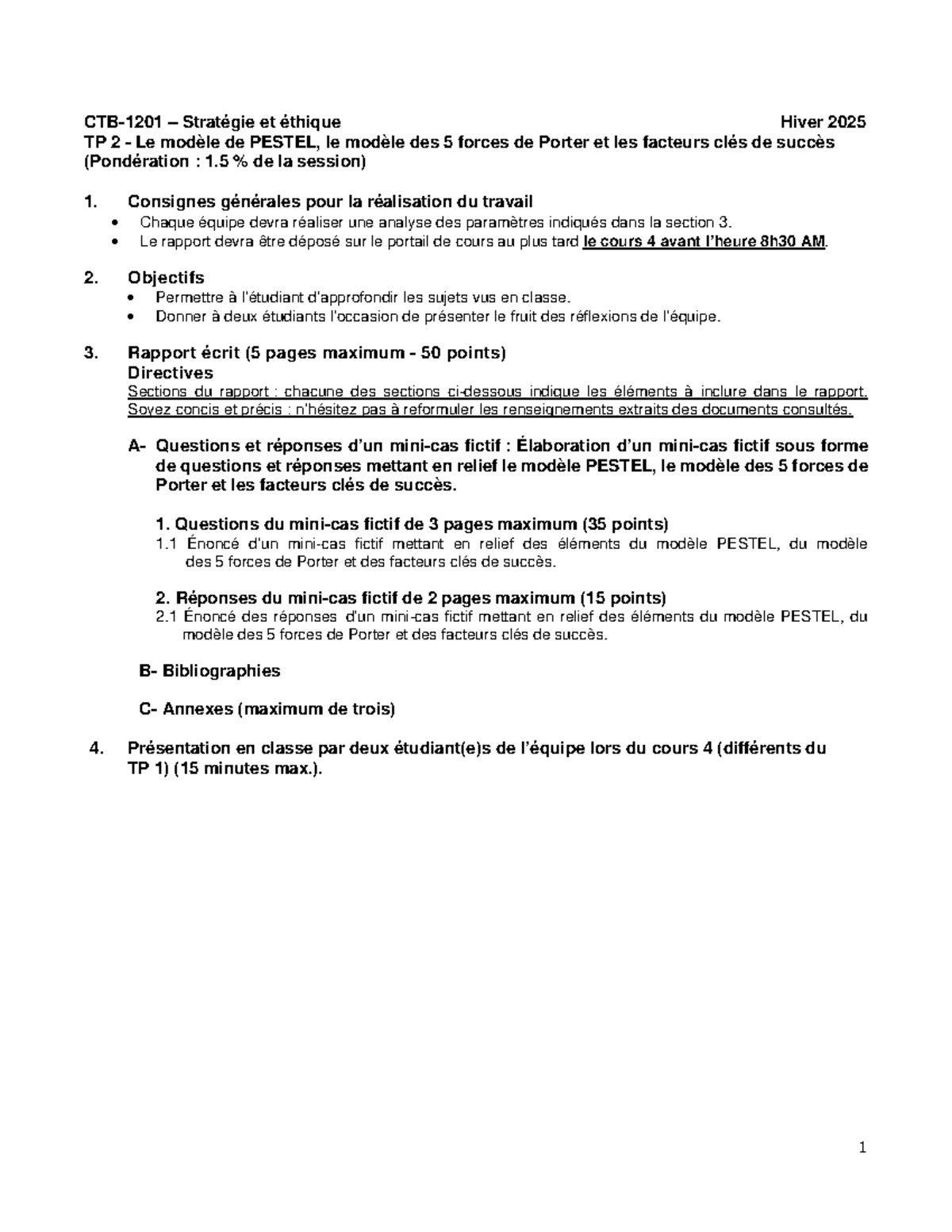 Stratégie et Éthique Hiver 2025 TP2 : Analyse PESTEL et 5 Forces - Studocu