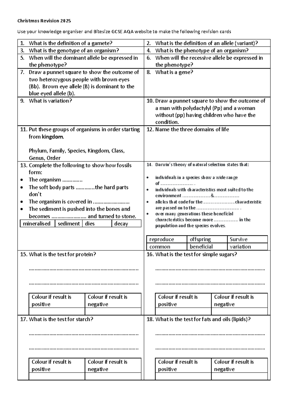 GCSE Biology Revision Cards: Christmas 2025 - Studocu