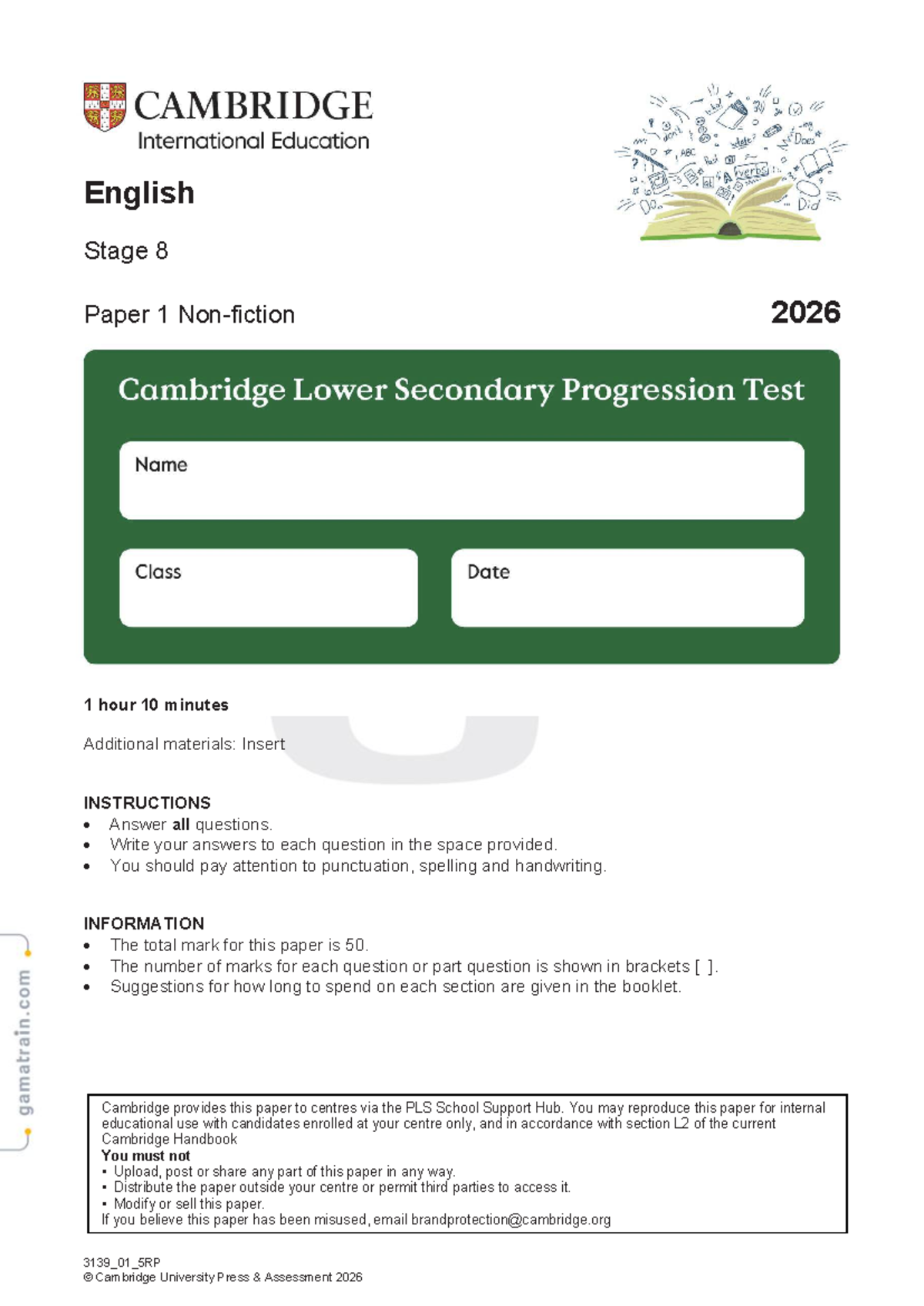 English Stage 8 Paper 1 - 2026 Exam Instructions and Questions - Studocu