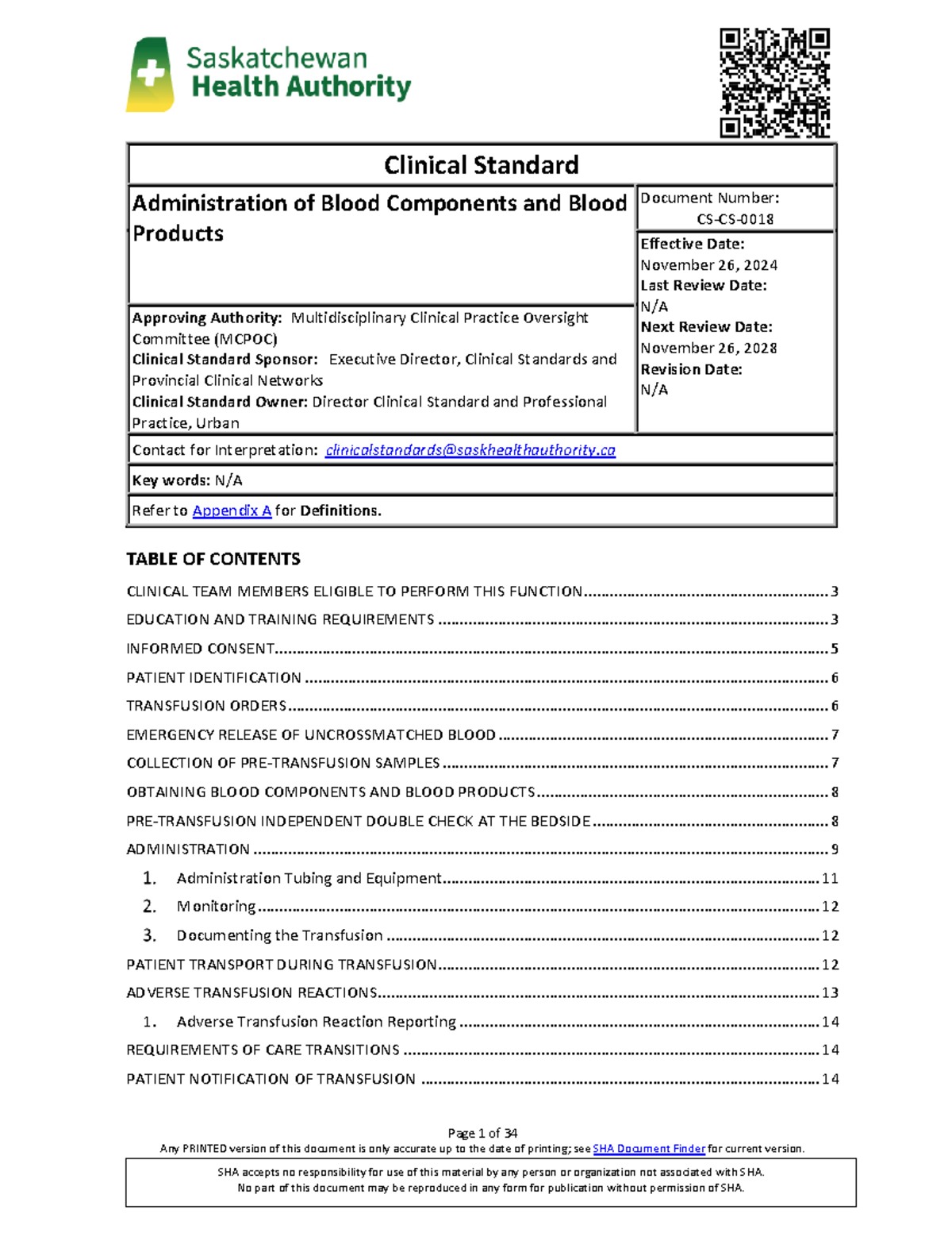 CS CS 0018 Administration Guidelines for Blood Components & Products ...