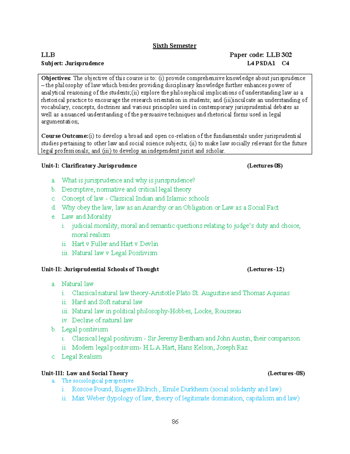 Sixth Semester LLB Syllabus Overview: LLB 302, LLB 304, LLB 306, LLB 310, LLB - Studocu