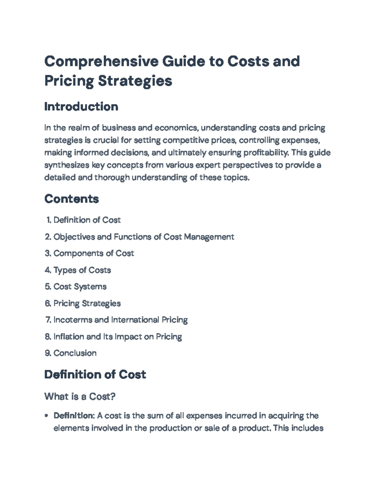 Comprehensive Guide to Costs and Pricing Strategies (BUS101 ...