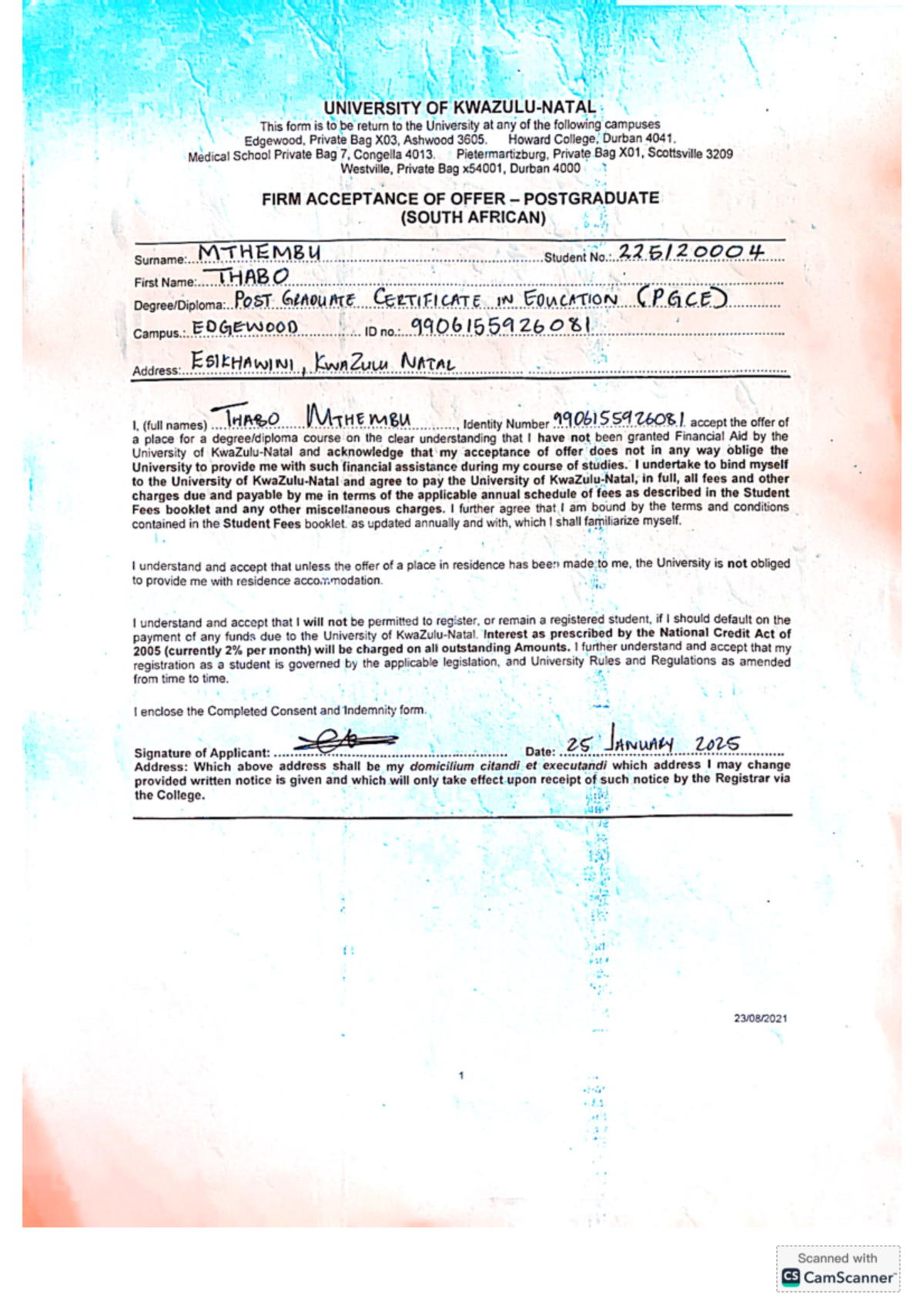 Firm Acceptance of Offer - PGCE Application Form (2025) - Studocu