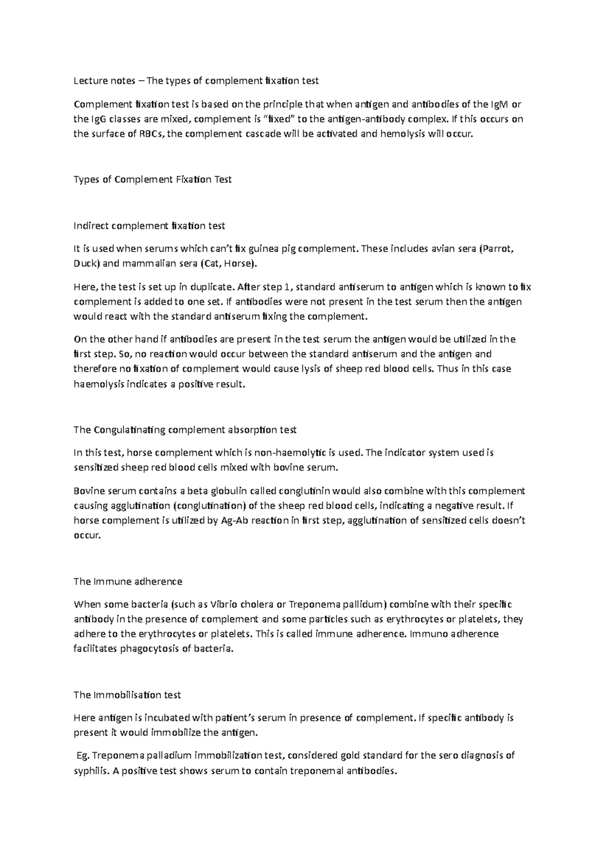Lecture notes – The types of complement fixation test - If this occurs ...