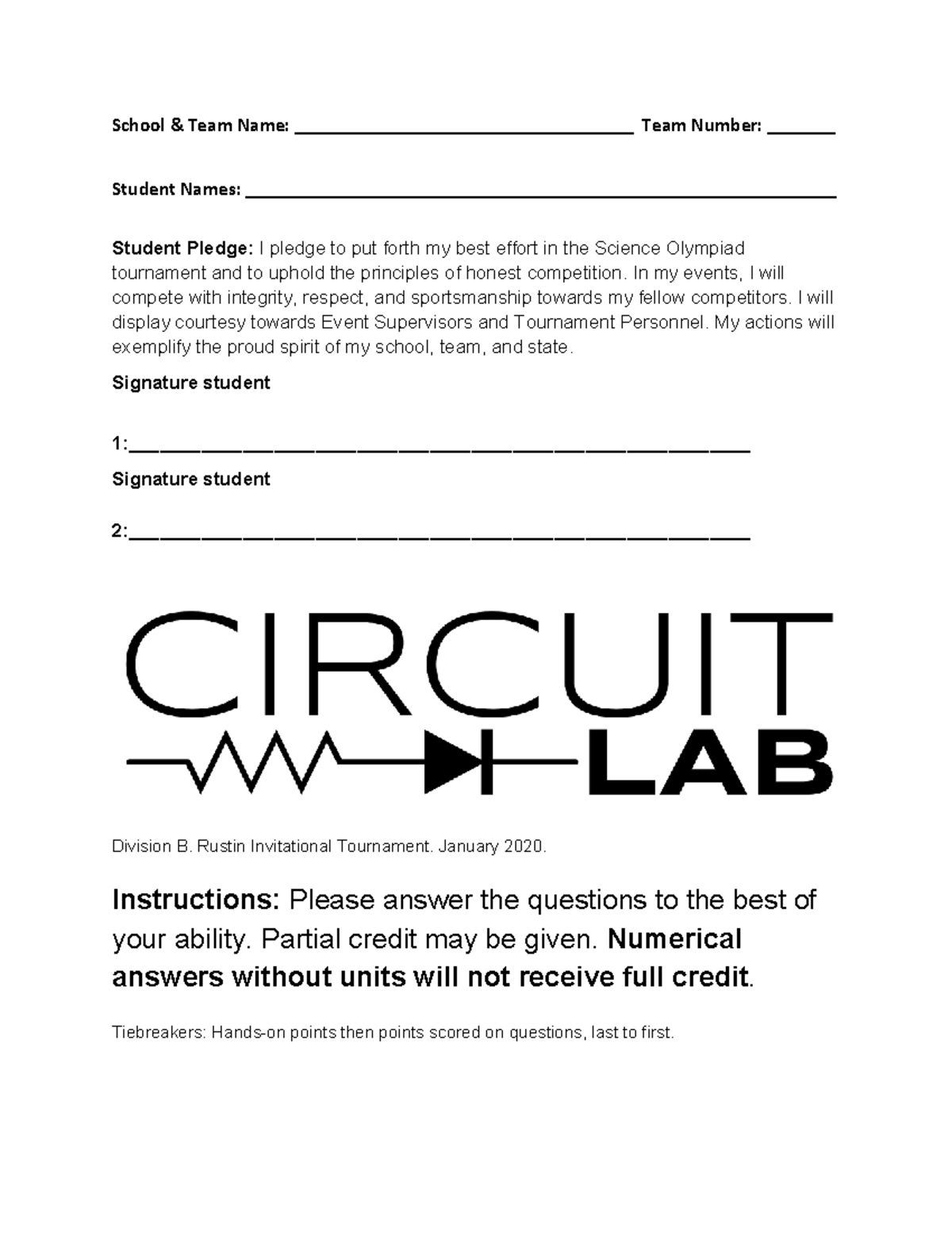2020 Rustin Invitational Science Olympiad Circuit Lab Test - Studocu