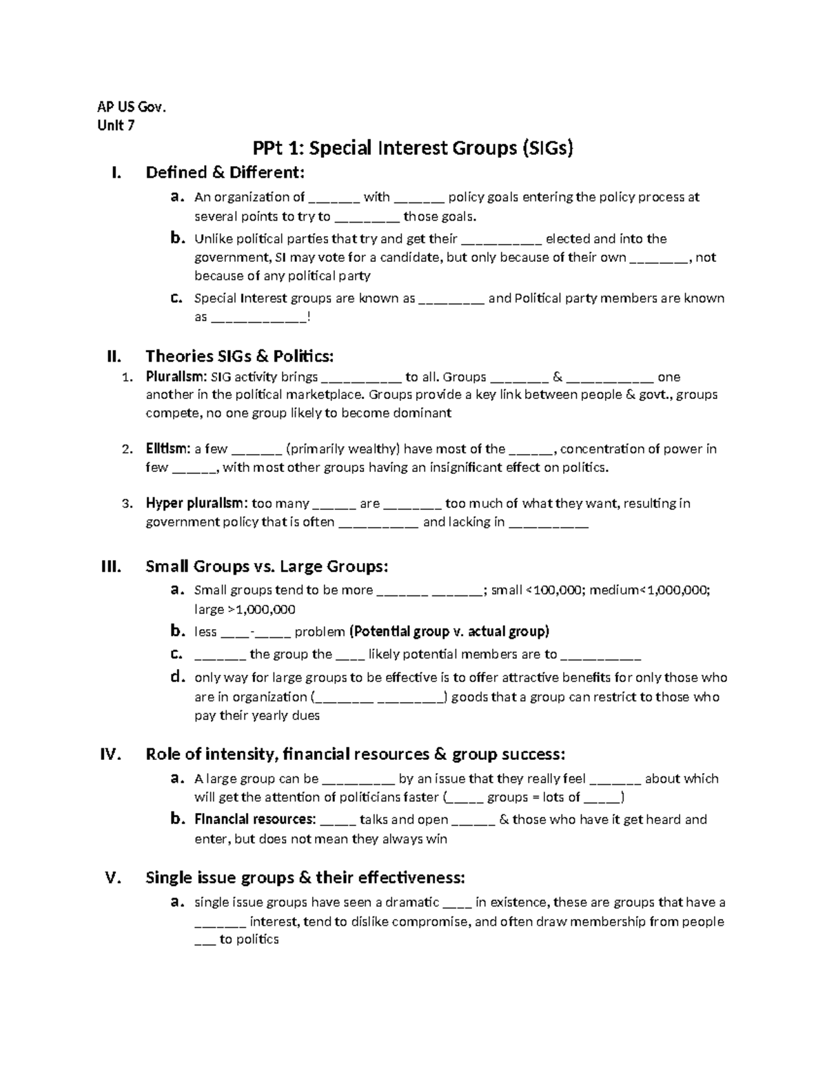PPt1: Special Interest Groups Overview - AP US Gov Unit 7 Notes - Studocu