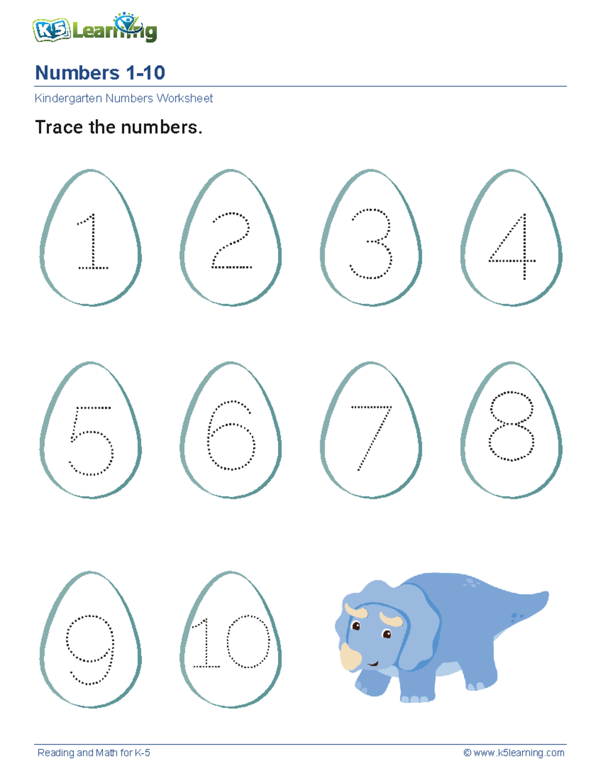 Number sequence 1to10 a - Trace the numbers. Kindergarten Numbers ...