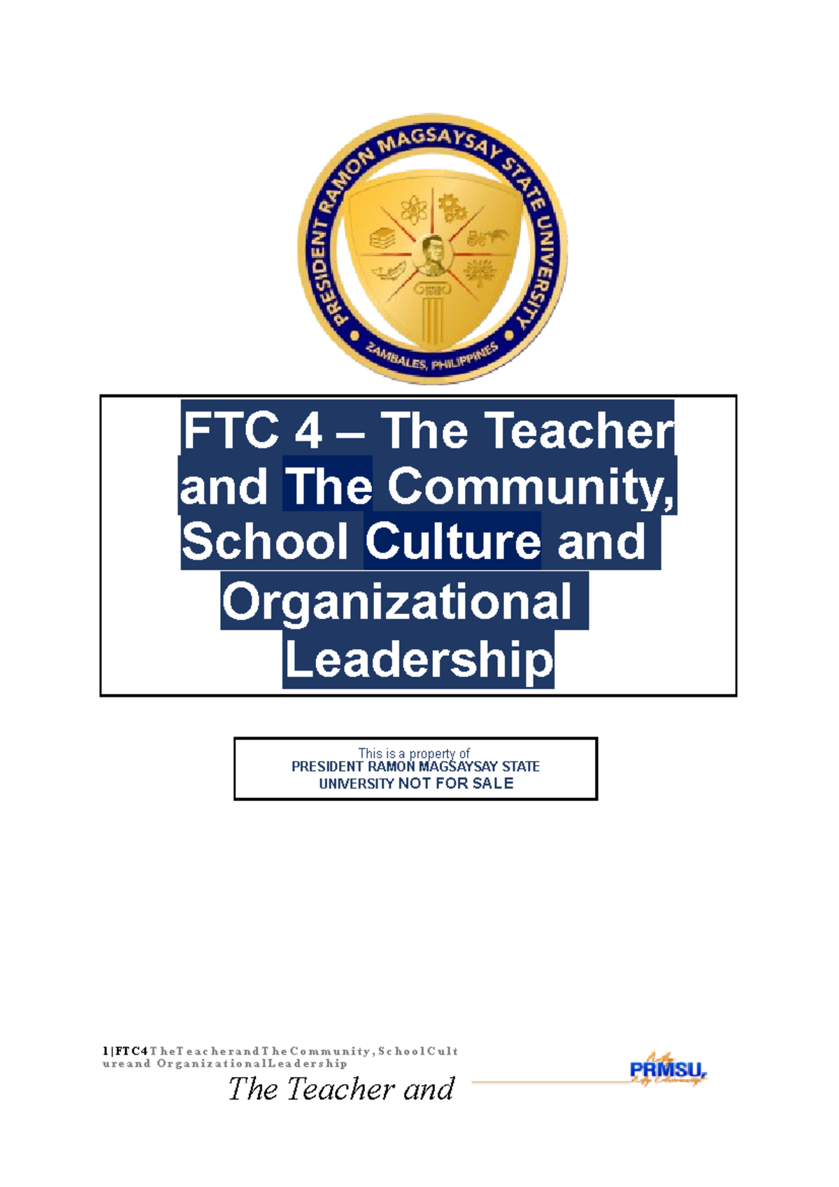 FTC 4 Module - The Teacher and The Community, School Culture and ...