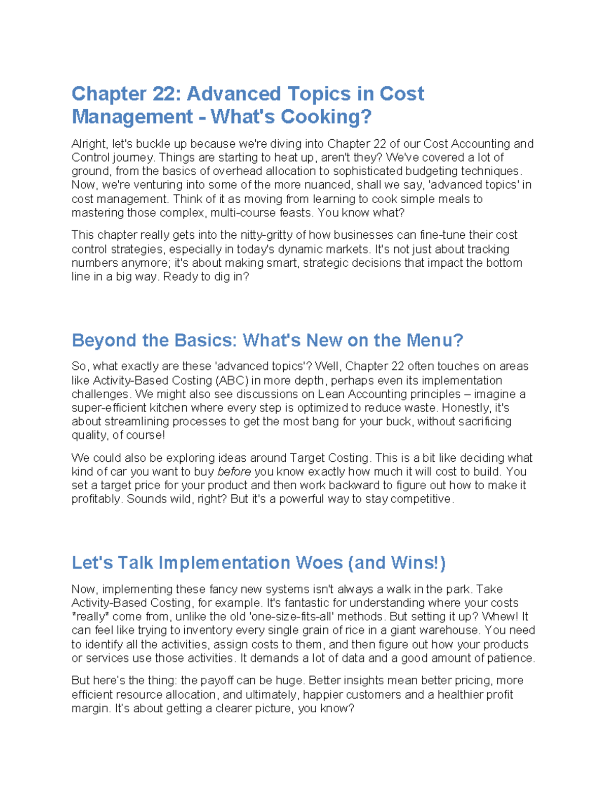 Cost Accounting & Control: Chapter 22 - Advanced Cost Management ...