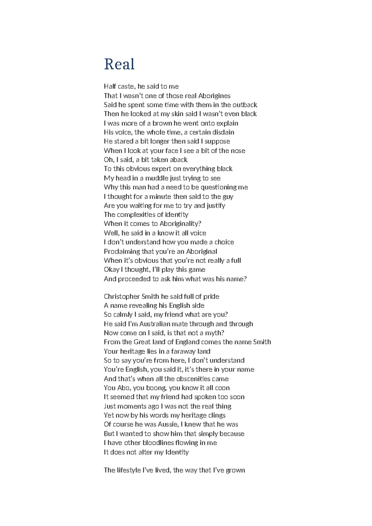 Analysis of Identity in "Real" Poem by Steven Oliver - Studocu