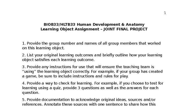 BIOB33 HLTB33 Joint Final Project: Human Development Anatomy Learning Object - Studocu