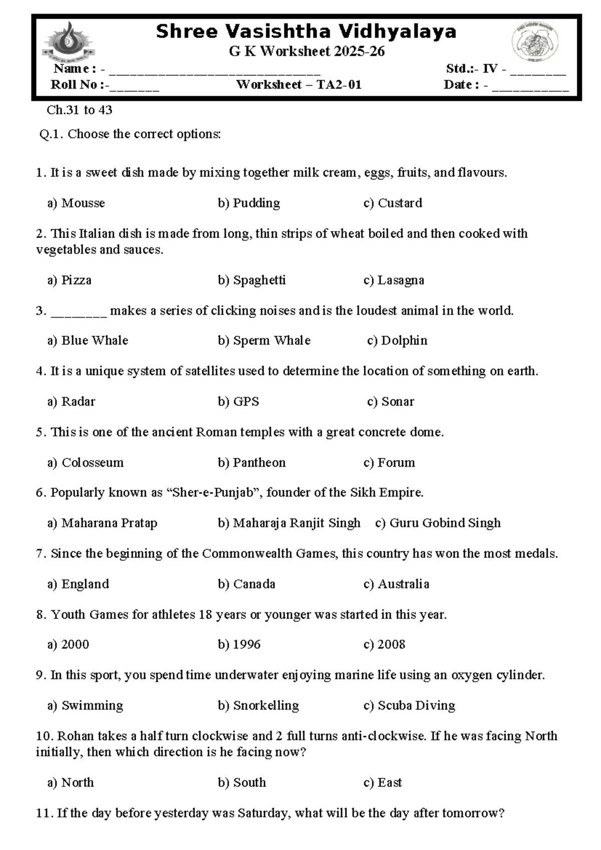 FINAL GK TERM 2 WORKSHEET - Shree Vasishtha Vidhyalaya - Studocu