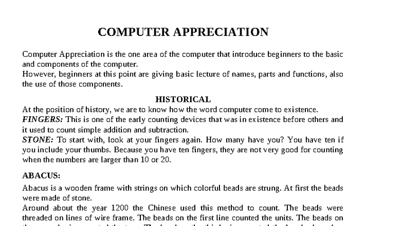 COMP 101: Intro to Computer Appreciation and History - Studocu