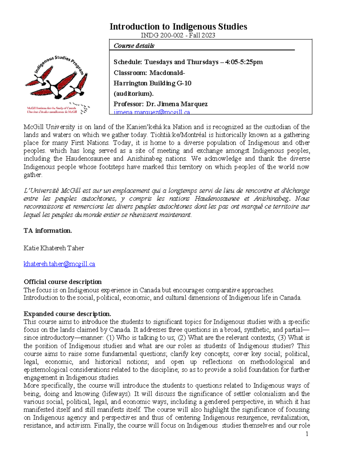 INDG 200-002 Fall 2023: Intro to Indigenous Studies Syllabus - Studocu