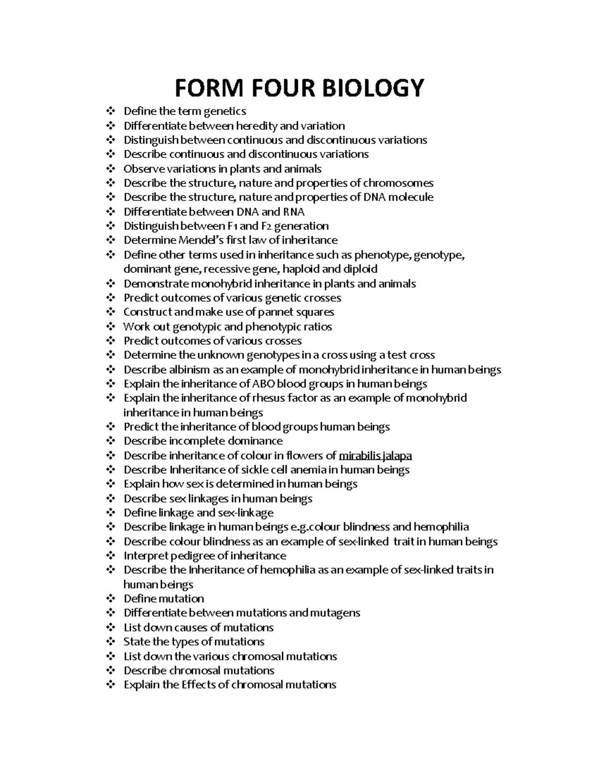 Form 4 Biology: Genetics, Inheritance, and Evolution Notes - Studocu