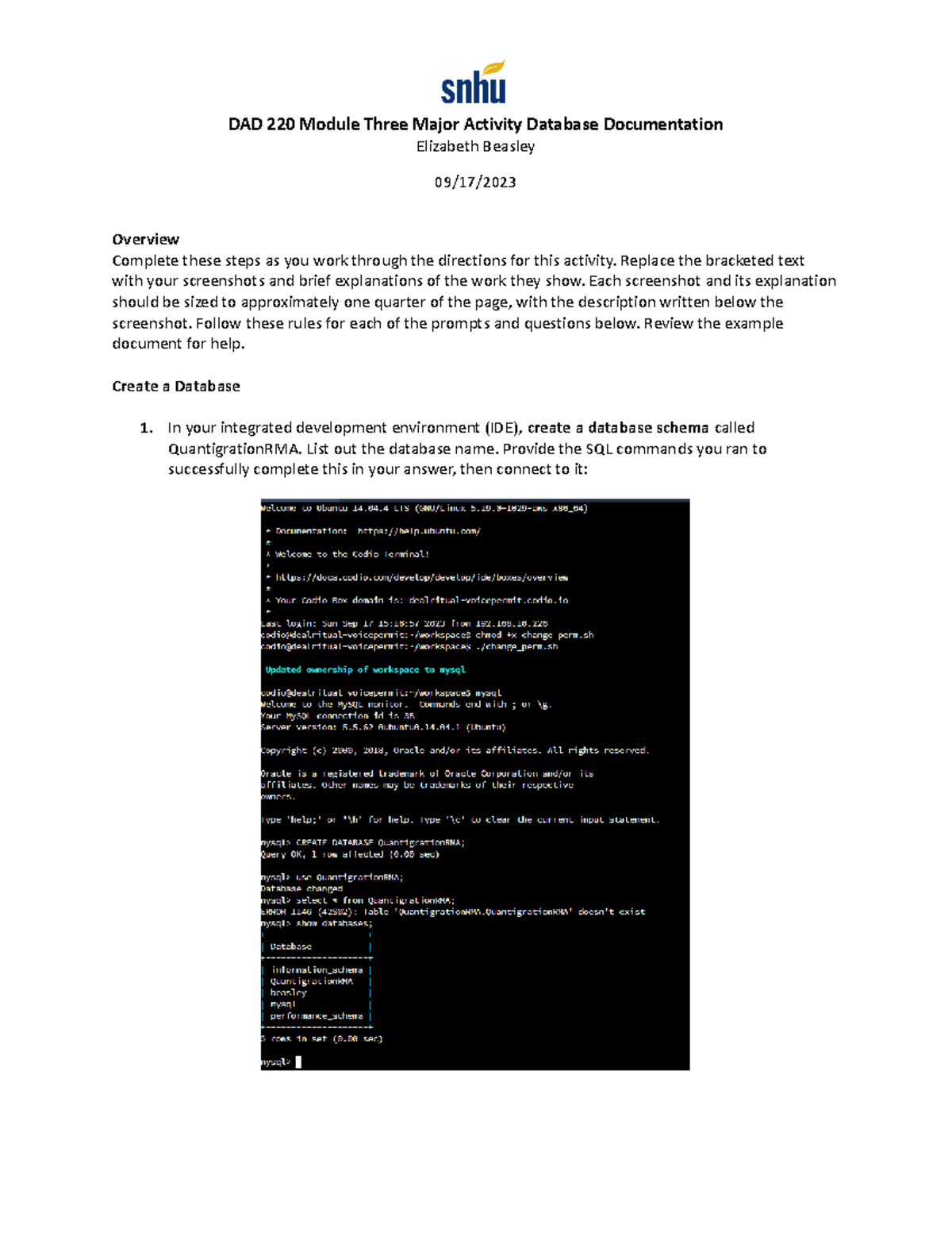 DAD 220 Module 3 Major Activity: Database Schema Creation Guide - Studocu