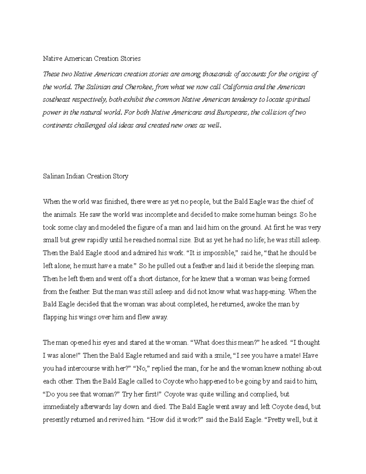 Native American Creation Stories & Columbus' Encounter Notes - Studocu