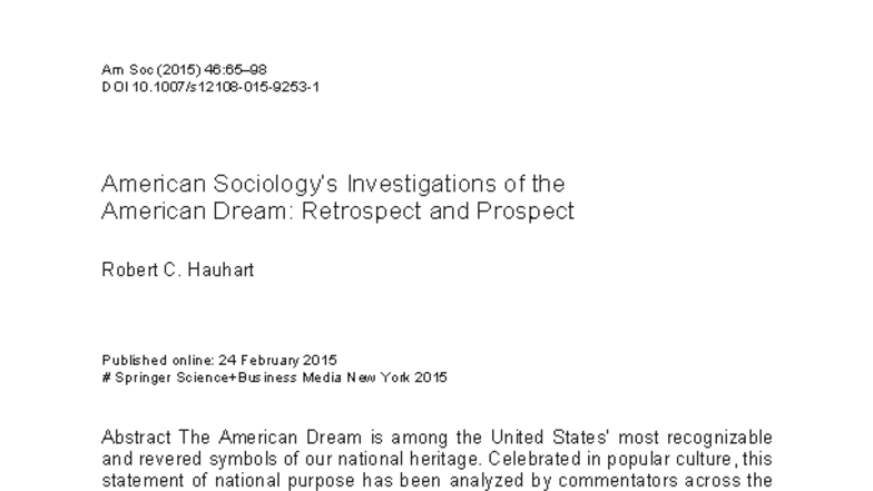 American Dream Research: A Sociological Perspective (Am Soc 2015) - Studocu