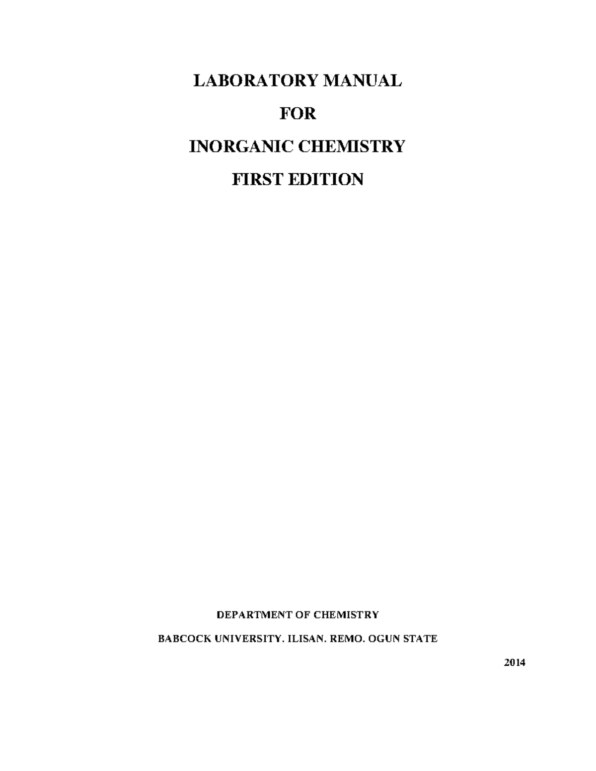 Inorganic Chemistry Laboratory Manual: Experiments & Procedures - Studocu