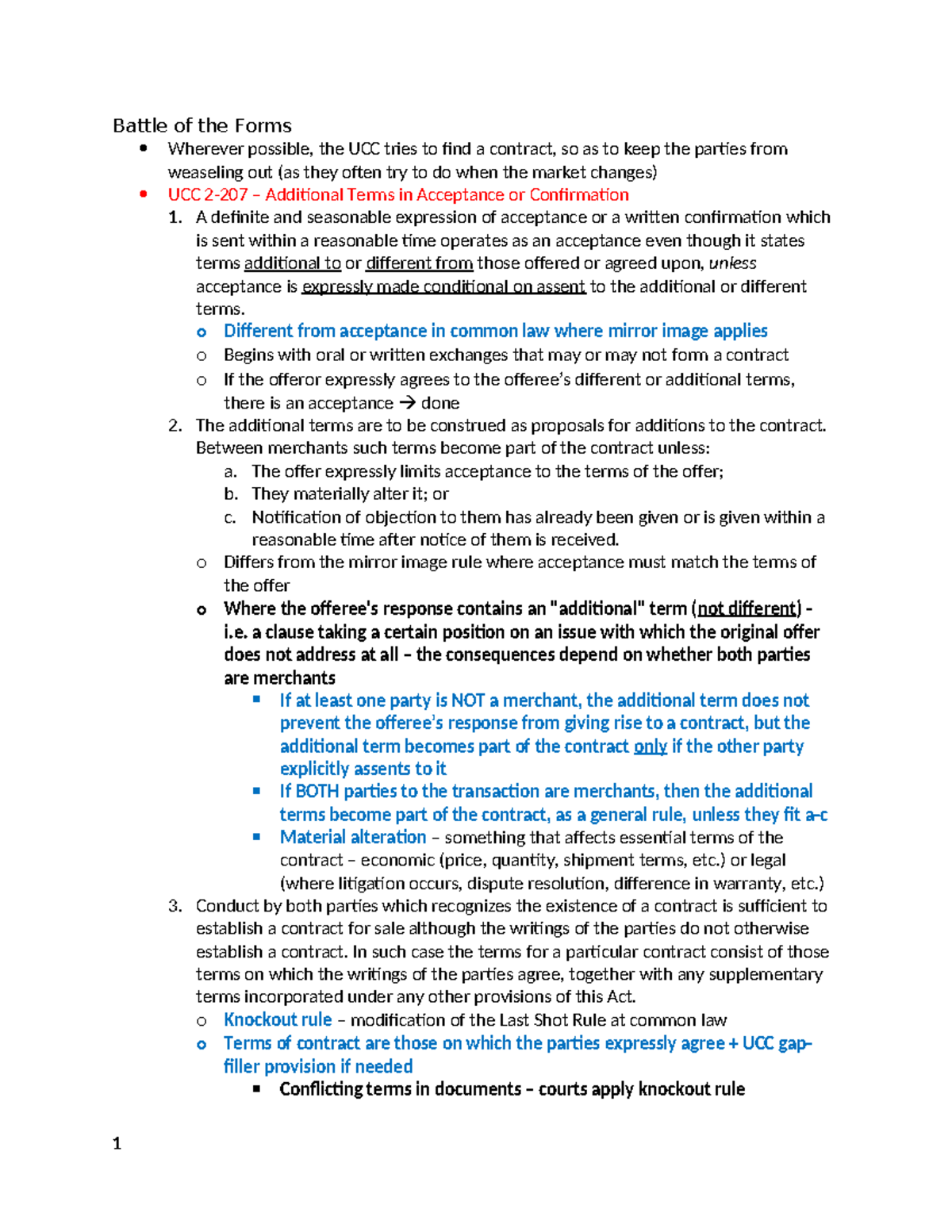 UCC Contracts: Battle of the Forms & Modification Principles Outline ...