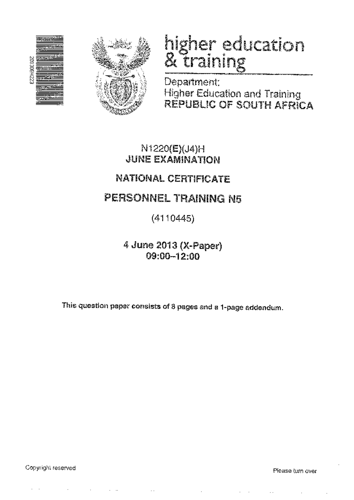 N5 Personnel Training June 2013 Exam Paper (DHET N1220) - Studocu